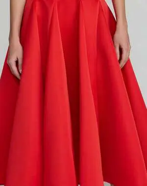 Mac Duggal One Shoulder Satin Midi Dress With 3d Flower Accent - Red