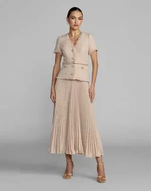 Mac Duggal Textured Boucle Pleated Maxi Dress - Blush