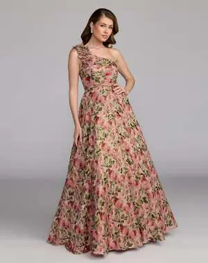 MAC DUGGAL COLLECTION One-shoulder Floral Velvet Ball Gown