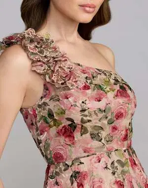 MAC DUGGAL COLLECTION One-shoulder Floral Velvet Ball Gown