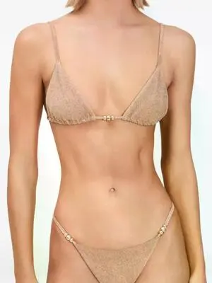 Devon Windsor Devon Shimmer Effect Bead-embellished Bikini - Neutrals