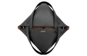 Loewe Mini Puzzle Fold Tote In Shiny Calfskin - Black