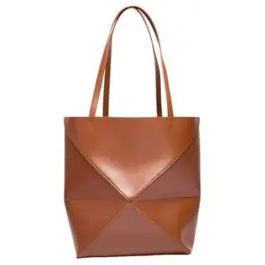 Loewe Medium Fold Tote In Shiny Calf - Squirrel