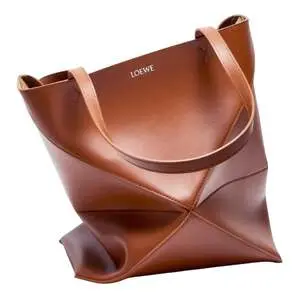 Loewe Medium Fold Tote In Shiny Calf - Squirrel