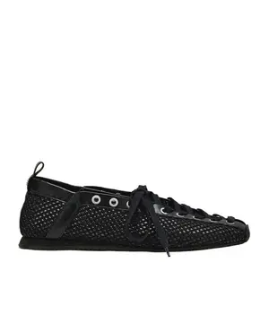 GANNI Mesh Lace-up Flat Ballerina - Black