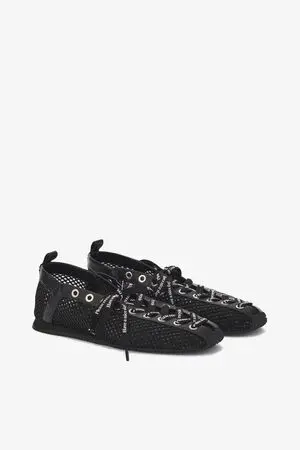 GANNI Mesh Lace-up Flat Ballerina - Black