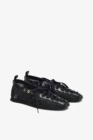 GANNI Mesh Lace-up Flat Ballerina - Black