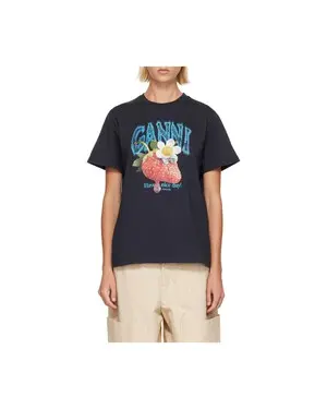GANNI Strawberry Printed Crewneck T-shirt - Black