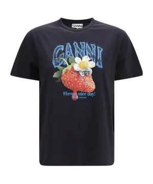 GANNI Strawberry Graphic T-shirt - Phantom Black