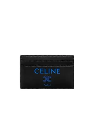 Celine Card Holder In Smooth Lambskin - Black/hyper Blue
