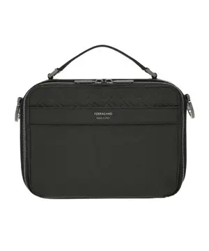 FERRAGAMO Gancini Monogram Shoulder Bag - Black
