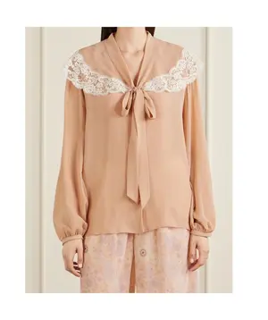 Chloé Lace-trim Tie-neck Blouse - Pink