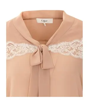 Chloé Lace-trim Tie-neck Blouse - Pink