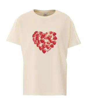 Chloé Crewneck Short-sleeve T-shirt With Heart Cherry Graphic - Nude