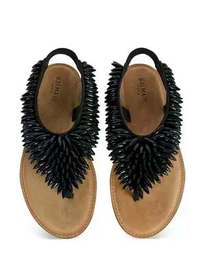Balmain Embellished Suede Flat Sandals
