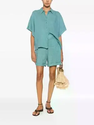 Momoni Linen Pleated Mini Shorts