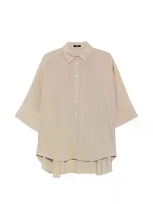 ELEH Pinstripe Pattern Crinkled Finish Oversized Shirt - Neutrals