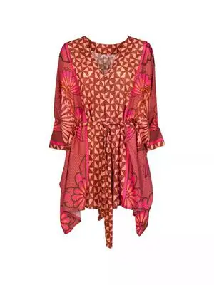 PIN-UP STARS Tribal Sea Geometric Print Belted Playsuit - Brown