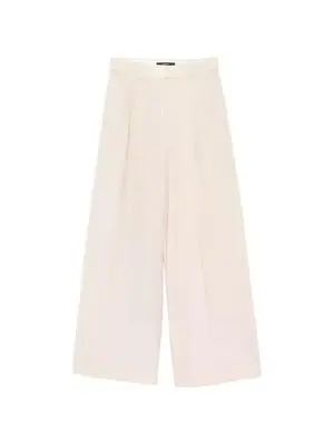 Max Mara Beige Pleated Wide-leg Trousers