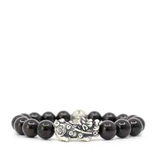 SHAR OKE Sterling Silver Pixiu And Black Spinel Bead Bracelet - Black/silver