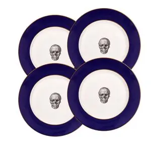 MELODY ROSE LONDON Cobalt Skull Set Of Four Dinner Plates - Blue