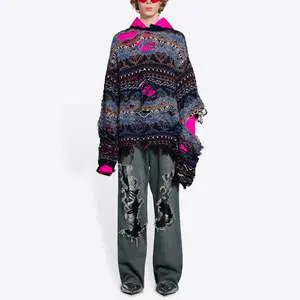 Balenciaga Destroyed Fair Isle Wool-blend Jumper