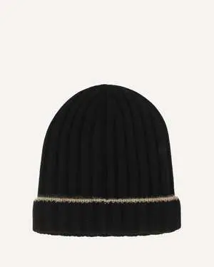 Brunello Cucinelli Cashmere Ribbed Beanie Hat - Black