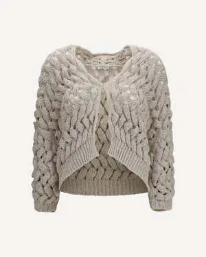 Brunello Cucinelli Openwork Sequin Cropped Cardigan - Beige