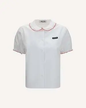 Miu Miu Embroidered Poplin Shirt With Scalloped Edges And Ruffles