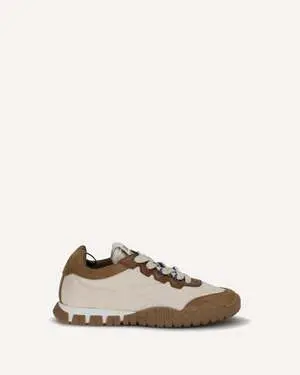 Miu Miu Fabric And Suede Lace-up Sneakers - Beige