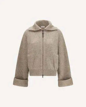 Brunello Cucinelli High-neck Zip-up Sweater With Wide Sleeves