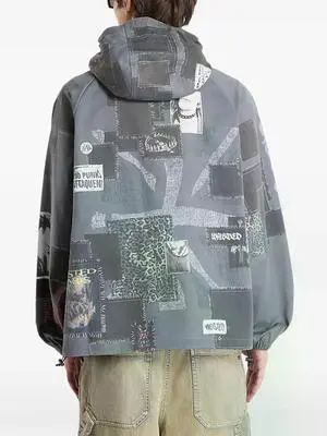 WASTED Taunt Patchwork-print Hooded Windbreaker