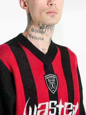WASTED Striped Logo-intarsia V-neck Sweater