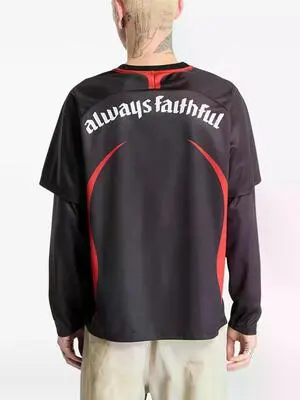 WASTED Graphic Print V-neck Long Sleeve T-shirt