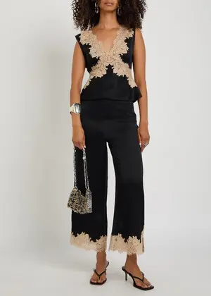 Rixo Emmie Lace-trimmed Satin V-neck Top - Black