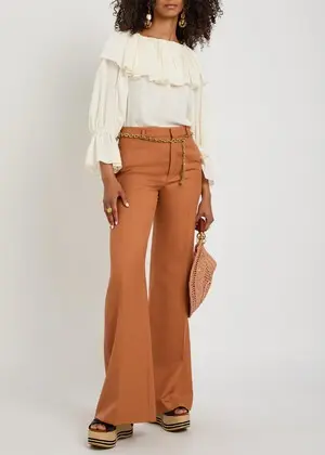 Chloé Flared-leg Virgin Wool Trousers - Tan