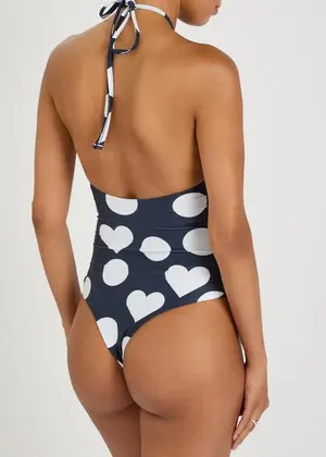 Jacquemus Le Maillot Bastide Polka Dot Halterneck Swimsuit - Navy