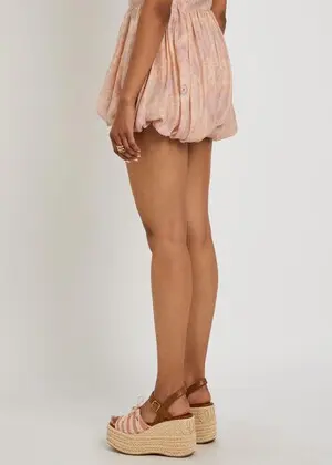 Chloé Floral Print Gathered Silk Shorts - Pink