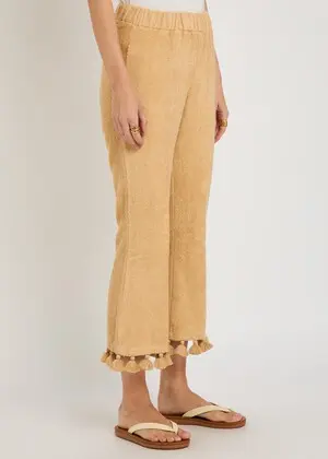 Cap D'antibes Morgane Tasseled-hem Straight-leg Terry Trousers - Beige