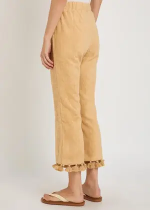 Cap D'antibes Morgane Tasseled-hem Straight-leg Terry Trousers - Beige