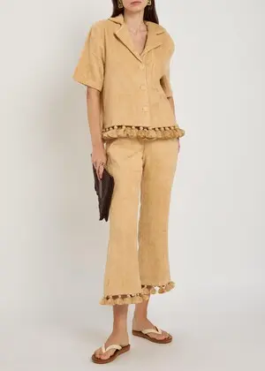 Cap D'antibes Morgane Tasseled-hem Straight-leg Terry Trousers - Beige