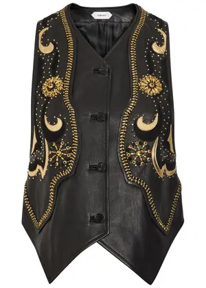 Versace Embellished Panelled Leather Vest