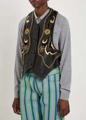 Versace Embellished Panelled Leather Vest