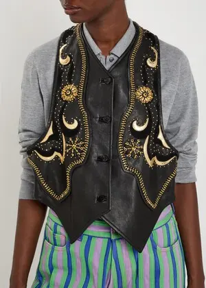 Versace Embellished Panelled Leather Vest