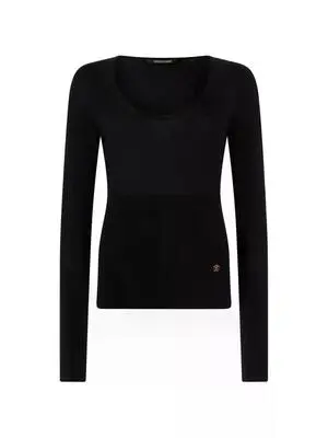 Roberto Cavalli Scoop Neck Ribbed Knit Sweater