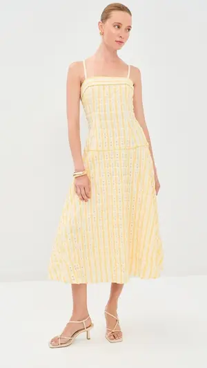 Rosie Assoulin Drop Me A Note Gingham Seersucker Midi Dress