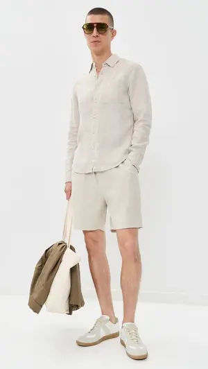 LES DEUX Drawstring Linen Blend Shorts