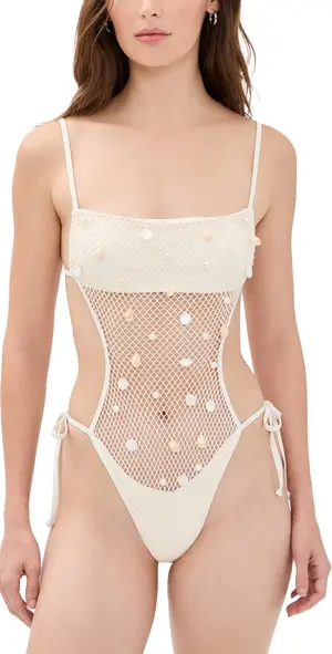 L*Space Embellished Cut Out One Piece Swimsuit - Cream