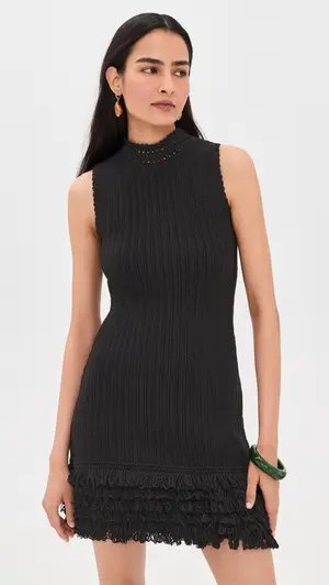 DE LORETA Safiro Ribbed Knit Mini Dress With Fringe