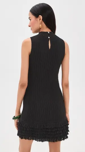 DE LORETA Safiro Ribbed Knit Mini Dress With Fringe